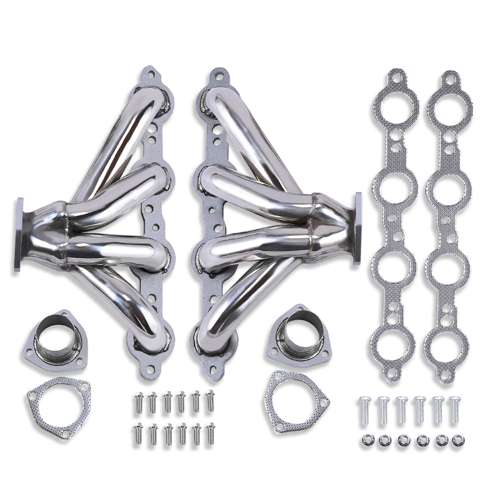 Polished Stainless Steel Block Hugger Shorty Exhaust Headers for SBC L ...